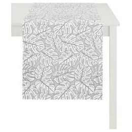 Tischläufer Apelt "3953 OUTDOOR, Jacquard, Sommerdeko, Sommer", grau (hellgrau, weiß), B:48cm L:140cm, Baumwolle, Polyacryl, Polyester, Tischdecken
