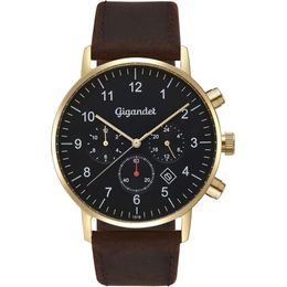 Gigandet Quarzuhr Dualtime "MINIMALISM II" in Braun/Gold/Schwarz | Gr.: onesize