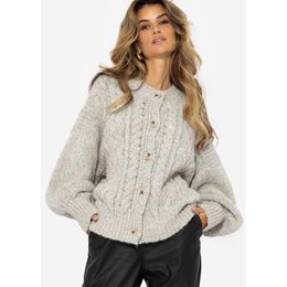 SASSYCLASSY Strickjacke mit Zopfmuster in Grau | Gr.: S