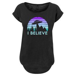 F4NT4STIC Long Cut T-Shirt I BELIEVE UFO Alien Raumschiff Retro in schwarz | Gr.: XS