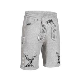 PAULGOS Jogginghose Design Trachten Lederhose Bermuda Shorts Kurz JOK4 in Hellgrau | Gr.: 3XL