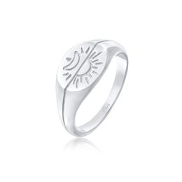 Elli Ring 925 Sterling Silber Halbmond, Siegelring, Sonne in Silber | Gr.: 56