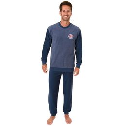 Normann Lange Frottee Pyjama Schlafanzug B&uuml;ndchen - 49615 in blau-melange | Gr.: 56
