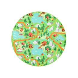 Snapstyle Kinder Spiel Teppich Campingplatz Rund in Groen | Gr.: 160 x 160 cm