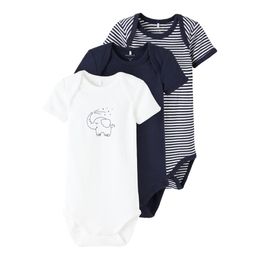 name it Baby kurzarm Body im 3er Pack mit Elefanten Motiv Dark Sapphire 62 | Gr.: 62