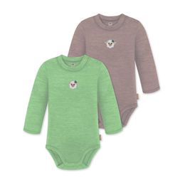 Normani Outdoor Sports 2er Pack Baby Merino Langarmbody „Tuai" in Grün/Rosa | Gr.: 74