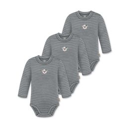 Normani Outdoor Sports 3ER PACK Baby Merino Langarmbody Tuai in Grau gestreift | Gr.: 62