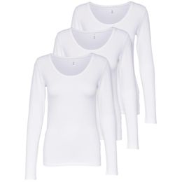 Only 3er-Set Basic Langarmshirt in Wei&szlig;/wei&szlig;/wei&szlig; | Gr.: M