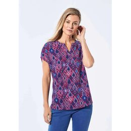 GOLDNER Kurzgr&ouml;&szlig;e: Bluse Bluse mit Tunika Ausschnitt in sangria / blau / gemustert | Gr.: 22