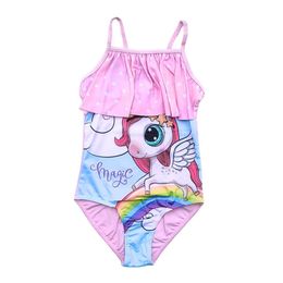 United Essentials Badeanzug mit R&uuml;schen Einhorn in Rosa | Gr.: 104/110