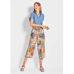 GOLDNER Kurzgr&ouml;&szlig;e: Stoffhose mit Patchwork-Muster in gelb / gemustert | Gr.: 21