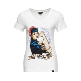 Queen Kerosin Kurzarmshirt mit gro&szlig;em Vintage Druck vorne We can do it in offwhite | Gr.: XL