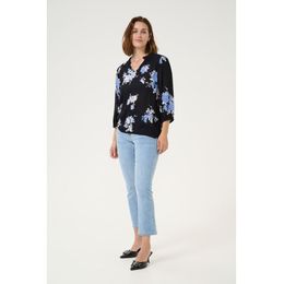 Kaffe Langarm-Bluse KAedita Regular fit in Black / Blue Flower Print | Gr.: 34