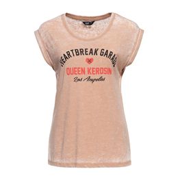 Queen Kerosin Enzym Wash T-Shirt Heartbreak Garage in rosa | Gr.: XL
