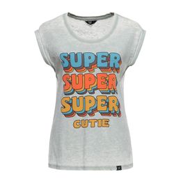 Queen Kerosin Enzym Wash T-Shirt Super Cutie in graugr&uuml;n | Gr.: XXL