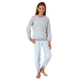 Normann Schlafanzug Frottee Pyjama B&uuml;ndchen und Streifen - 82507 in hellblau | Gr.: 140
