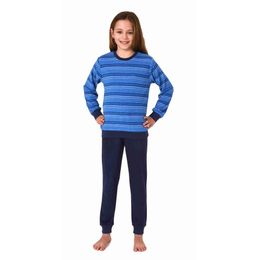 Normann langarm Frottee Schlafanzug Pyjama B&uuml;ndchen Streifen - 77441 in blau | Gr.: 128