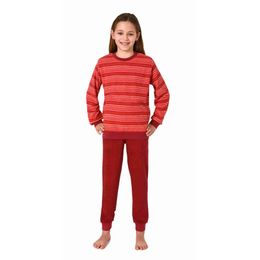 Normann langarm Frottee Schlafanzug Pyjama B&uuml;ndchen Streifen - 77445 in rot | Gr.: 152