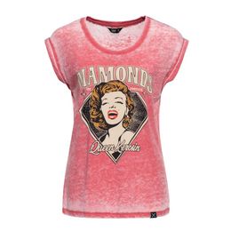 Queen Kerosin Enzym Wash T-Shirt Diamonds in pink | Gr.: 3XL