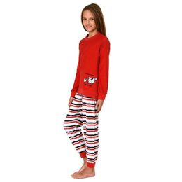 Normann Schlafanzug Frottee Pyjama B&uuml;ndchen und Streifen - 82527 in rot | Gr.: 140