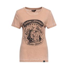Queen Kerosin Enzym Wash T-Shirt Hasta La Muerte in latte macchiato | Gr.: XS