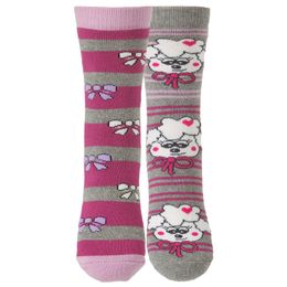 Yenita Kinder S&ouml;ckchen 2 Paar mit ABS-Sohle in Lila/Grau | Gr.: 31-34