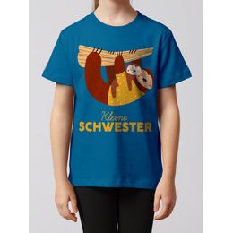wat? Apparel T-Shirt Faultier Kleine Schwester in Blau | Gr.: 134-146
