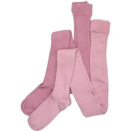 Minymo Strumpfhose "Stocking-solid rib 2-pack" in Lila | Gr.: 128/134
