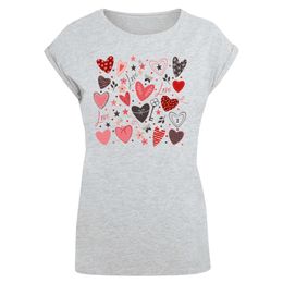 F4NT4STIC Extended Shoulder T-Shirt Cute Herzen Variety Valentinstag in grau meliert | Gr.: XL