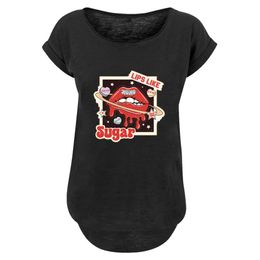 F4NT4STIC Long Cut T-Shirt Lips like sugar retro fashion Valentinstag in schwarz | Gr.: L