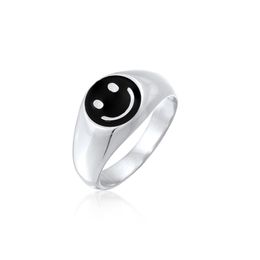 Kuzzoi Ring 925 Sterling Silber mit Smiling Face, Siegelring, Smiling Face in Schwarz | Gr.: 60