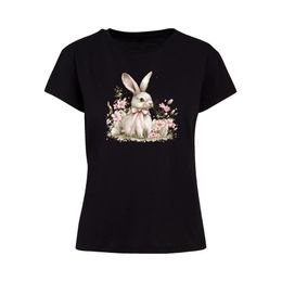F4NT4STIC Box Tee Niedlicher Osterhase mit Blumen in schwarz | Gr.: XL