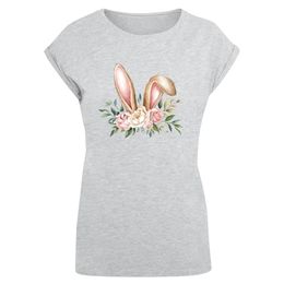 F4NT4STIC T-Shirt Blumen Osterhasen Ohren Dekor in grau meliert | Gr.: XS