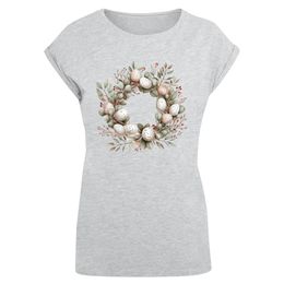 F4NT4STIC T-Shirt Osterkranz Eierkranz Blumenring in grau meliert | Gr.: 4XL