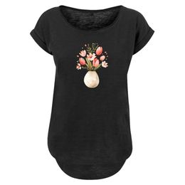 F4NT4STIC Long Cut T-Shirt Rosa Fr&uuml;hlingsblumenstrau&szlig; in Vase in schwarz | Gr.: L