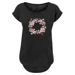F4NT4STIC Long Cut T-Shirt Rosa Frühlings Blumenkranz Dekor in schwarz | Gr.: L