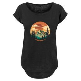 F4NT4STIC Long Cut T-Shirt Sonnenuntergang Berglandschaft in schwarz | Gr.: XL