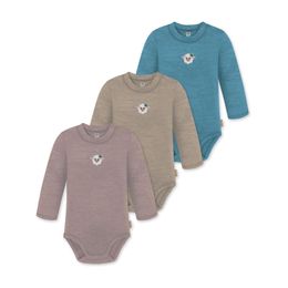 Normani Outdoor Sports 3er Pack Baby Merino Langarmbody Tuai in Blau/Beige/Rosa | Gr.: 62