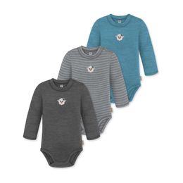 Normani Outdoor Sports 3er Pack Baby Merino Langarmbody Tuai in Blau/Grau/Anthrazit | Gr.: 74