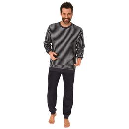 Normann Frottee Pyjama langarm Schlafanzug B&uuml;ndchen Streifen - 75402 in dunkelgrau | Gr.: 58