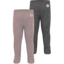 Normani Outdoor Sports 2er Pack Baby Merino Unterhose mit F&uuml;&szlig;en in Anthrazit/Rosa | Gr.: 86