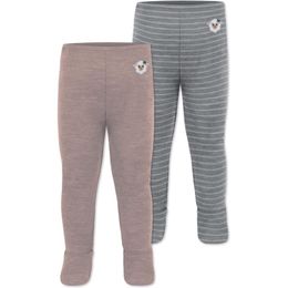 Normani Outdoor Sports 2er Pack Baby Merino Unterhose mit F&uuml;&szlig;en in Grau/Rosa | Gr.: 92