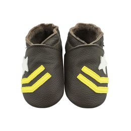 Bemesu Hellbraune Baby-Leder-Erste Schritte Schuhe, rutschfeste Sohlen &ndash; Meteor-Muster | Gr.: 22/23