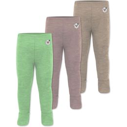 Normani Outdoor Sports 3er Pack Baby Merino Unterhose mit F&uuml;&szlig;en in Beige/Rosa/Gr&uuml;n | Gr.: 92