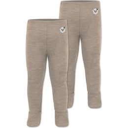 Normani Outdoor Sports 2er Pack Baby Merino Hose mit F&uuml;&szlig;en in Beige | Gr.: 86