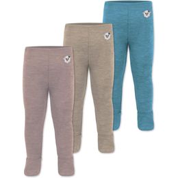 Normani Outdoor Sports 3er Pack Baby Merino Unterhose mit F&uuml;&szlig;en in Blau/Beige/Rosa | Gr.: 92