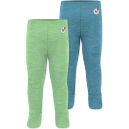 Normani Outdoor Sports 2er Pack Baby Merino Unterhose mit F&uuml;&szlig;en in Blau/Gr&uuml;n | Gr.: 80
