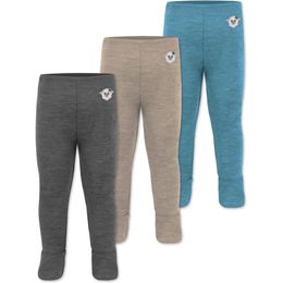 Normani Outdoor Sports 3er Pack Baby Merino Unterhose mit F&uuml;&szlig;en in Blau/Beige/Anthrazit | Gr.: 92
