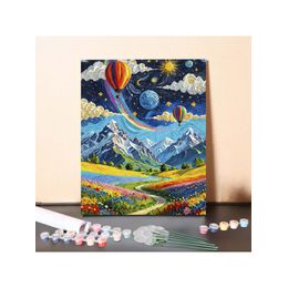 ARTNANAS DIY Malen nach Zahlen Set-"Bl&uuml;tenmeer und Berge im Himmel der Hei&szlig;luftballons" | Gr.: 30x40 ohne Rahmen