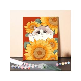 ARTNANAS DIY Malen nach Zahlen Set-"Katze mit Sonnenblumen" | Gr.: 40x50 mit Rahmen
